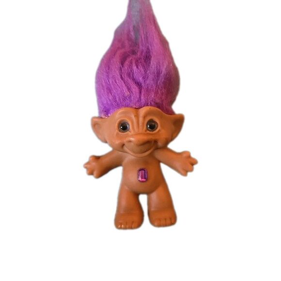 Toys | Vintage Troll Doll With Purple Hair 5 Long Purple Jemstone Belly ...